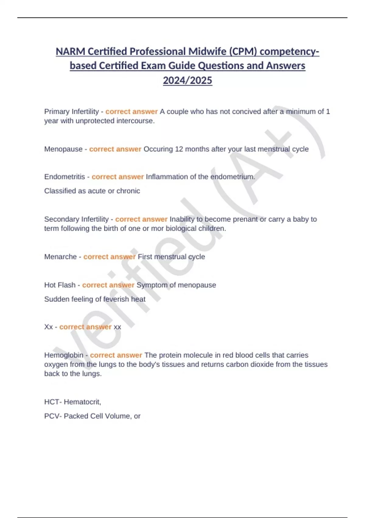 NARM Certified Professional Midwife (CPM) Questions and Answers 2024/ ...