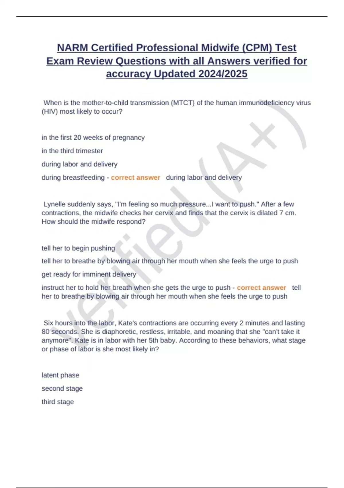 NARM Certified Professional Midwife (CPM) Test Exam Review Questions ...