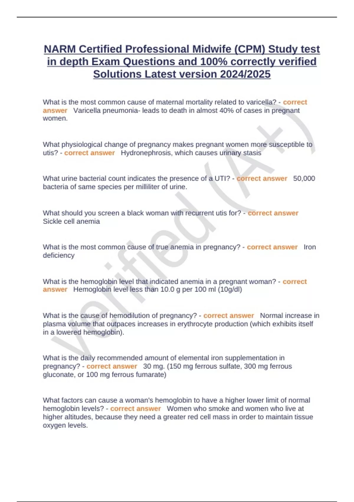 NARM Certified Professional Midwife (CPM) Study test in depth Exam ...