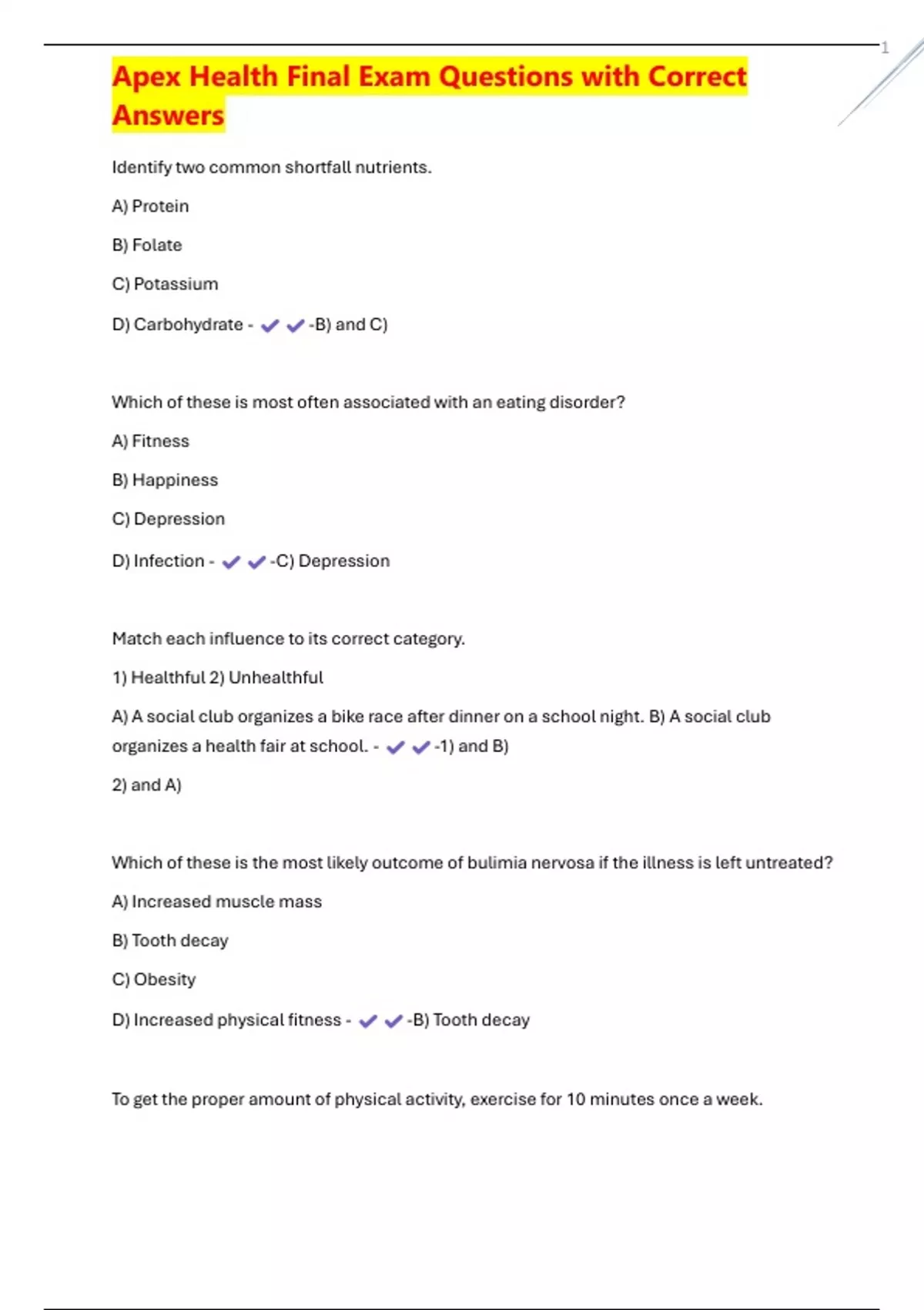 Apex Health Final Exam Questions with Correct Answers - Apex Health ...