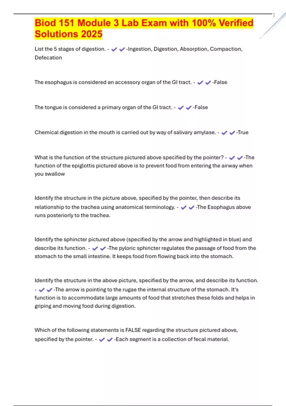 Biod 151 Module 3 Lab Exam with 100% Verified Solutions 2025 - Biod 151 ...