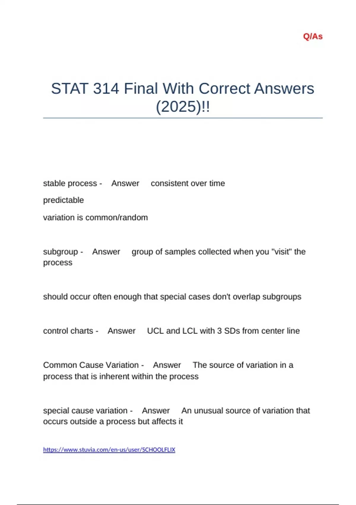 STAT 314 Final With Correct Answers (2025)!! - STAT 314 - Stuvia US