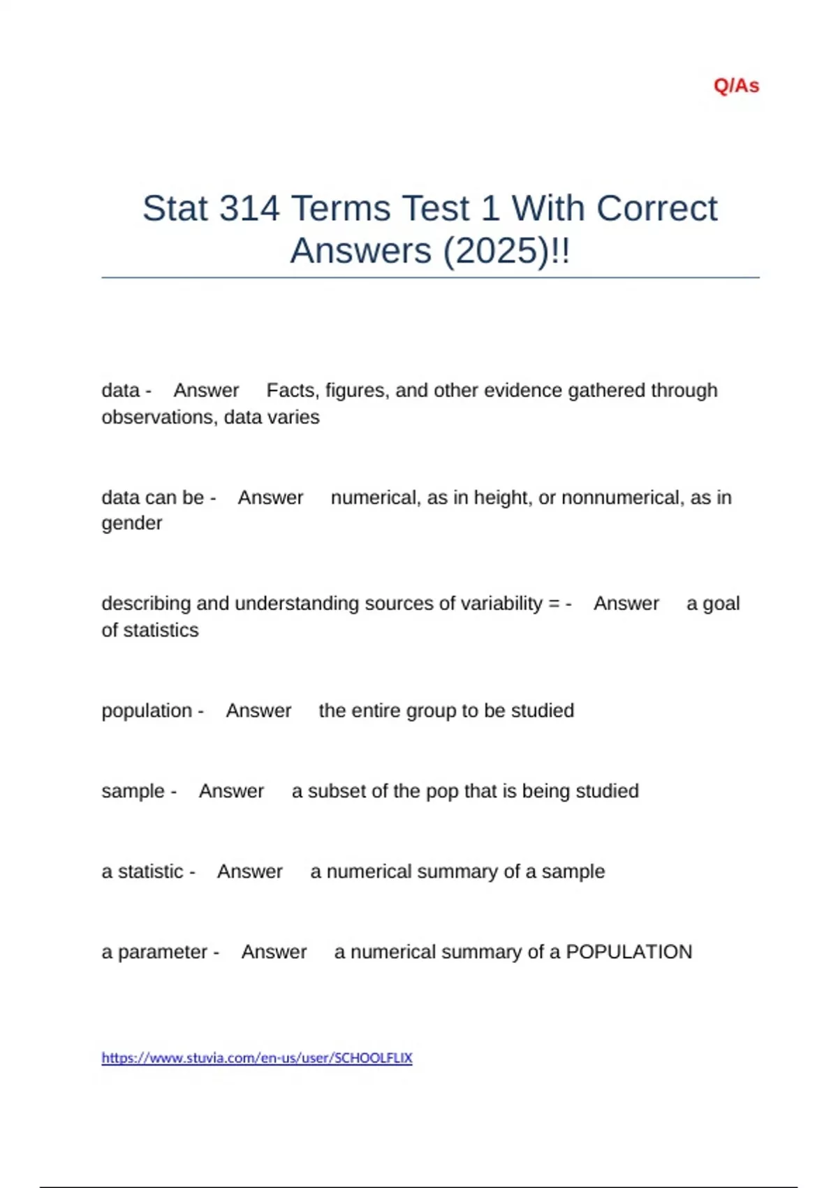 Stat 314 Terms Test 1 With Correct Answers (2025)!! - STAT 314 - Stuvia US