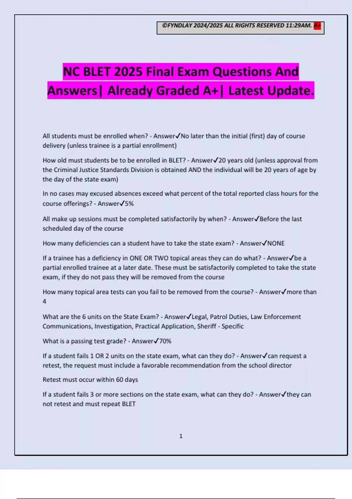 NC BLET 2025 Final Exam Questions And Answers| Already Graded A+ ...