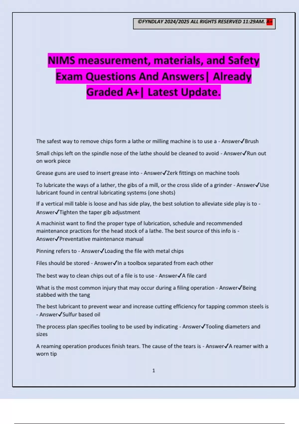 NIMS measurement, materials, and Safety Exam Questions And Answers ...