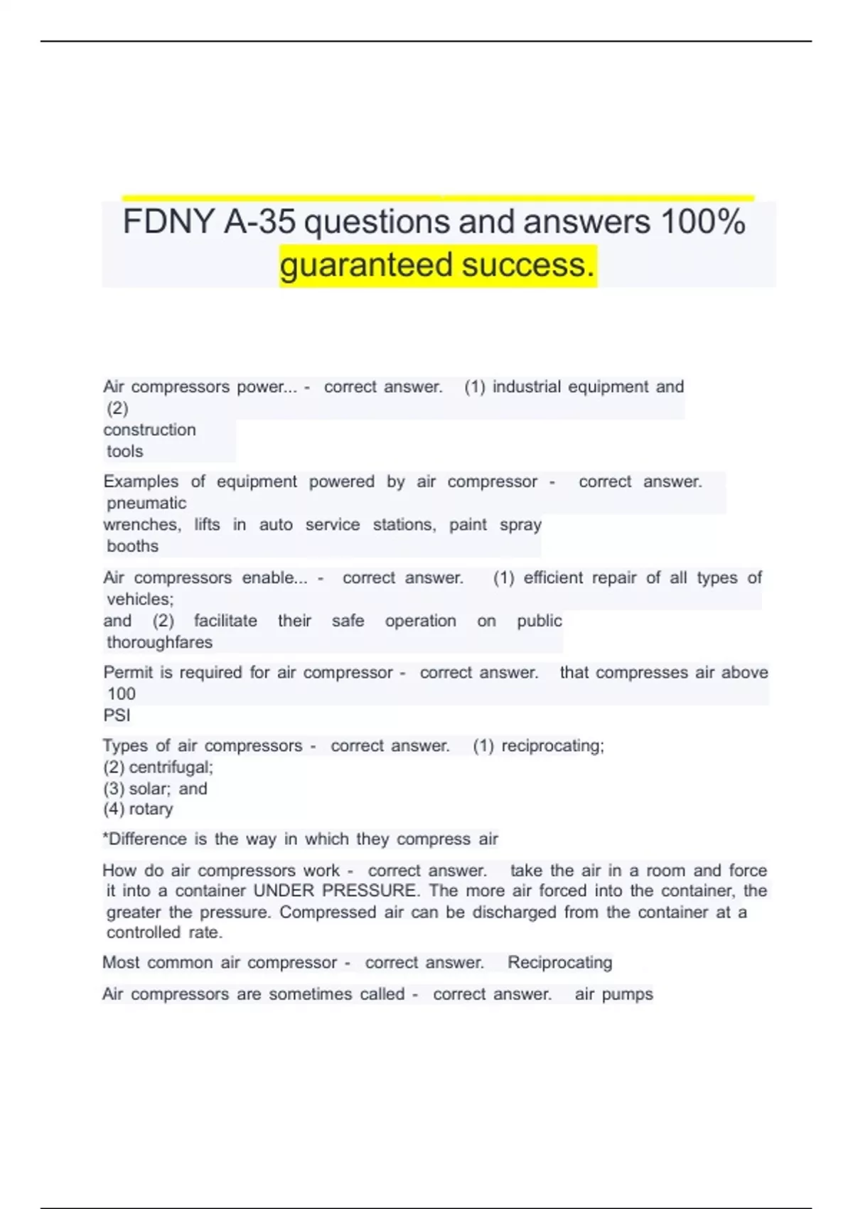 FDNY A-35 questions and answers 100% guaranteed success. - FDNY A-35 ...