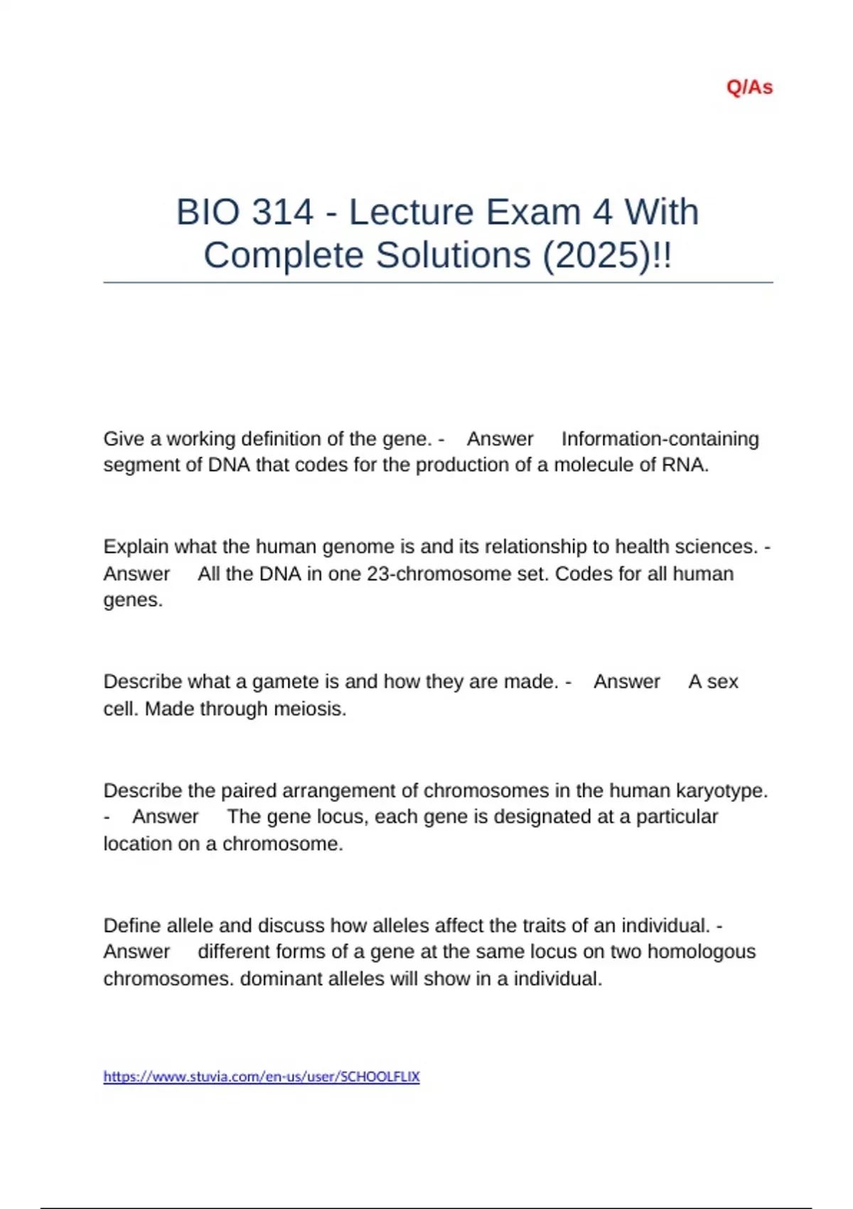 BIO 314 - Lecture Exam 4 With Complete Solutions (2025)!! - Bio 314 ...