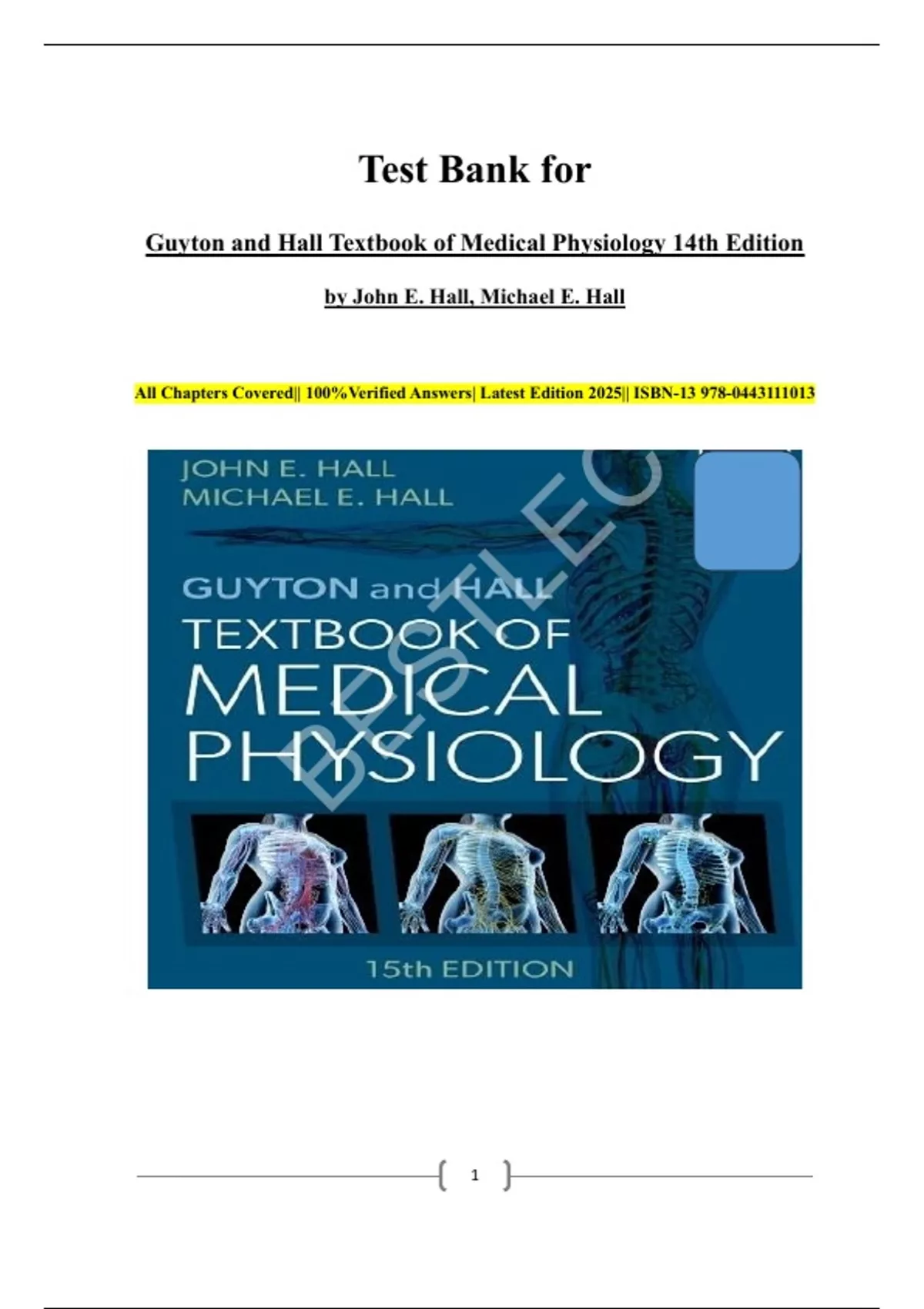Test Bank for Guyton and Hall Textbook of Medical Physiology 14th ...