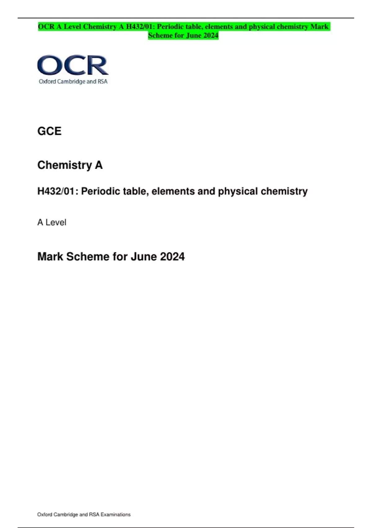 OCR A Level Chemistry A H432/01: Periodic table, elements and physical ...
