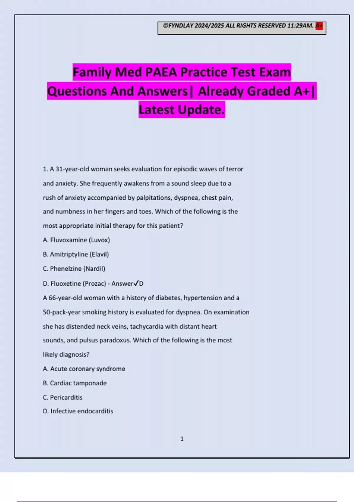 Family Med PAEA Practice Test Exam Questions And Answers| Already ...