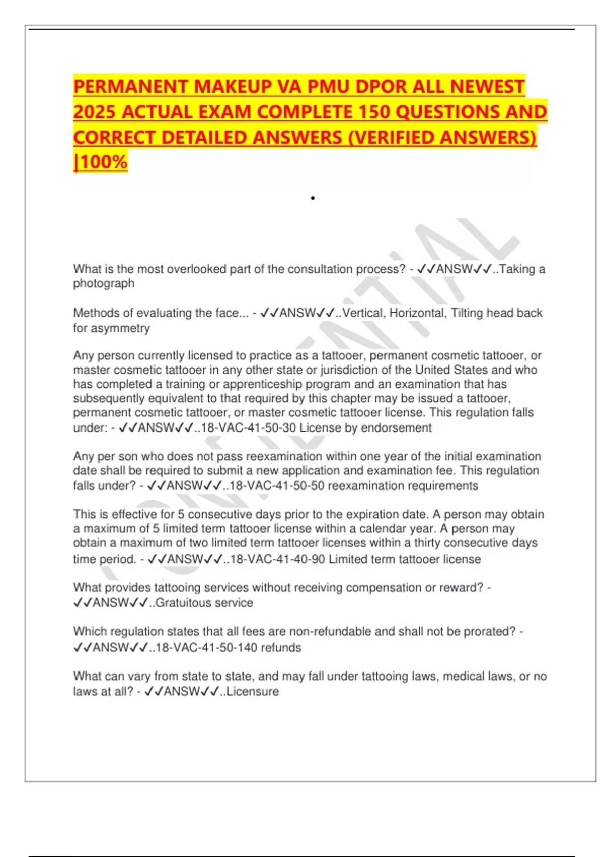 PERMANENT MAKEUP VA PMU DPOR ALL NEWEST 2025 ACTUAL EXAM COMPLETE 150 ...