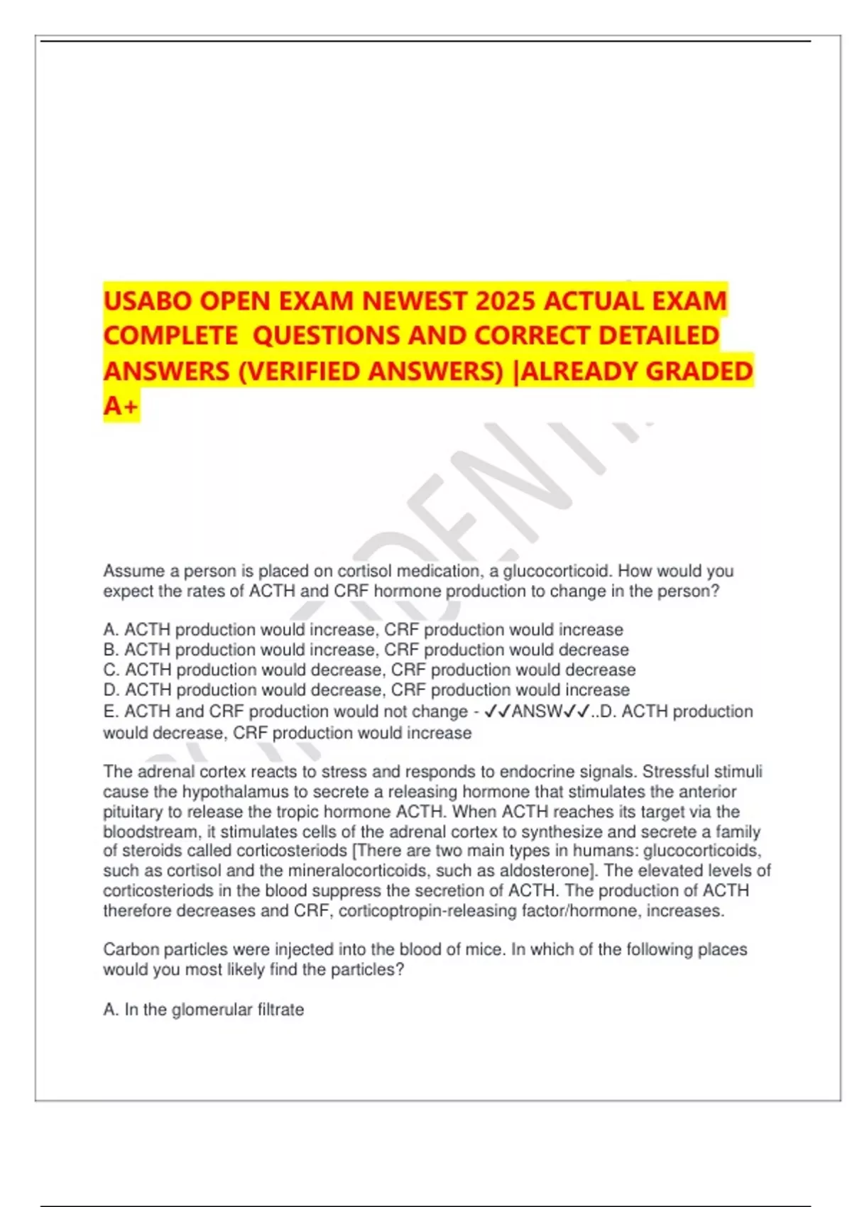 USABO OPEN EXAM NEWEST 2025 ACTUAL EXAM COMPLETE QUESTIONS AND CORRECT ...
