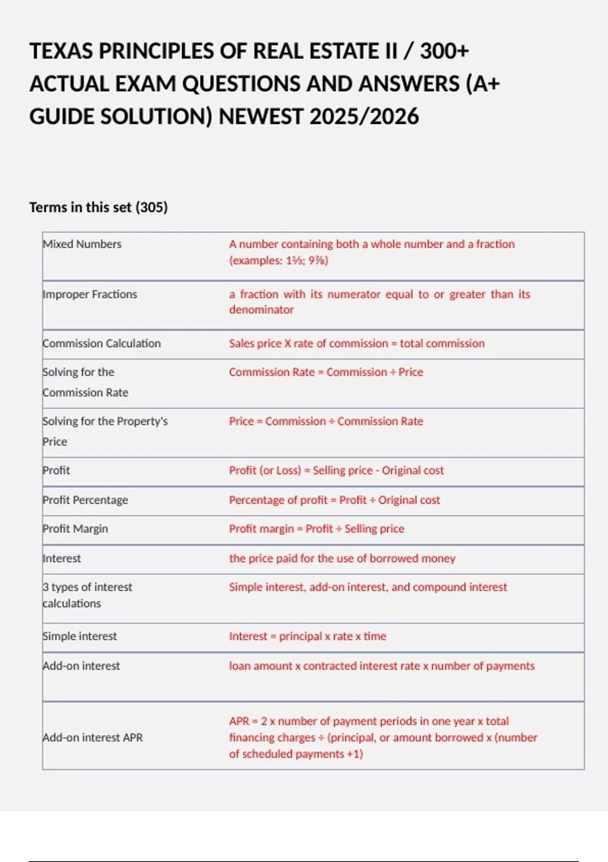 TEXAS PRINCIPLES OF REAL ESTATE II / 300+ ACTUAL EXAM QUESTIONS AND ...