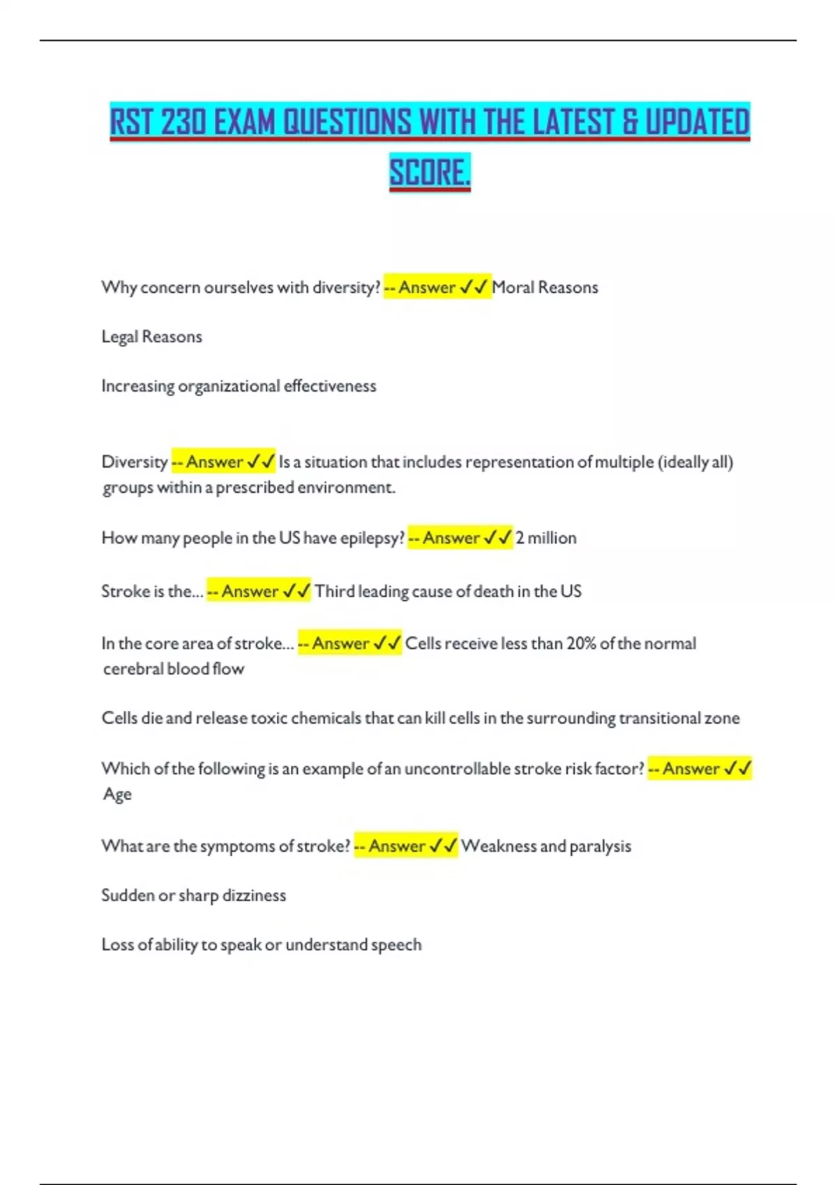 RST 230 EXAM QUESTIONS WITH THE LATEST & UPDATED SCORE - RST 230 ...