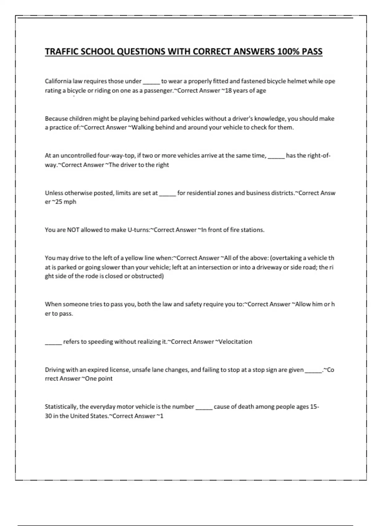 TRAFFIC SCHOOL EXAM (2025) QUESTIONS WITH CORRECT ANSWERS 100% PASS ...