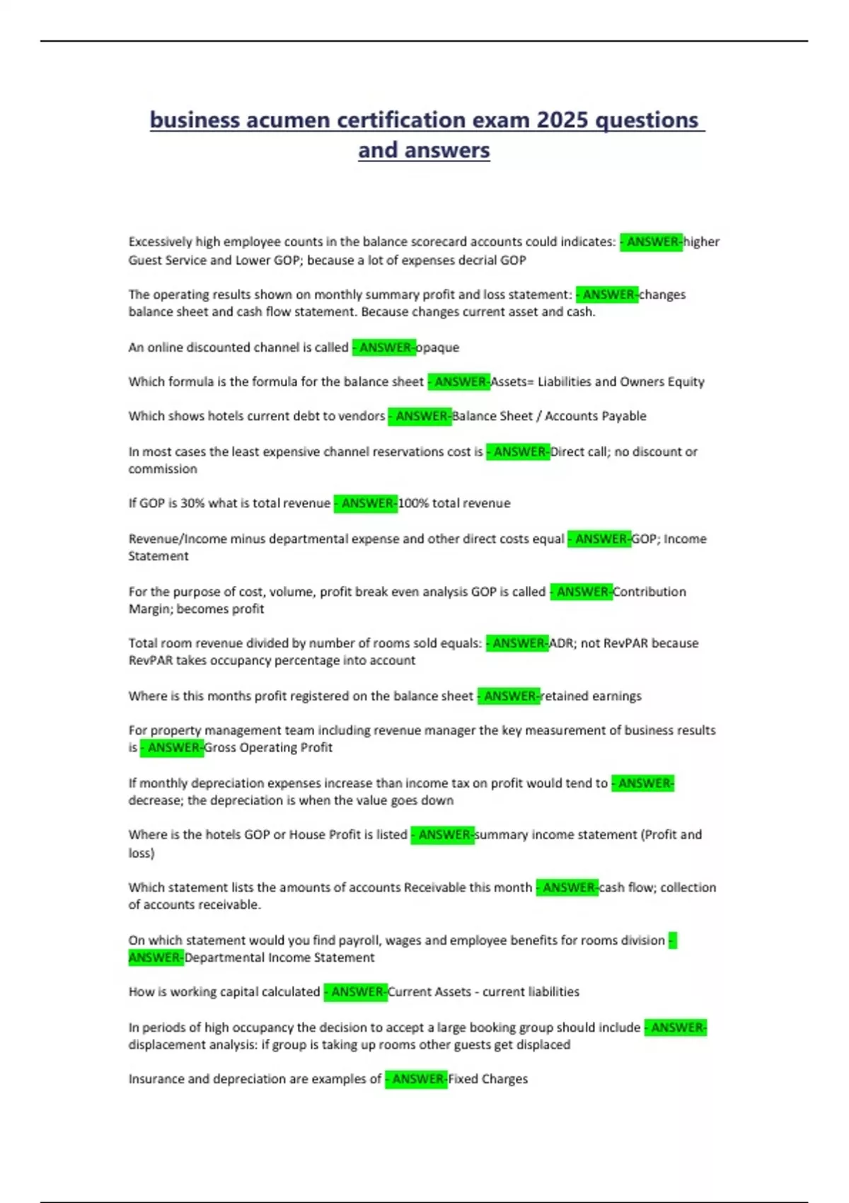 business acumen certification exam 2025 questions and answers - CHBA ...