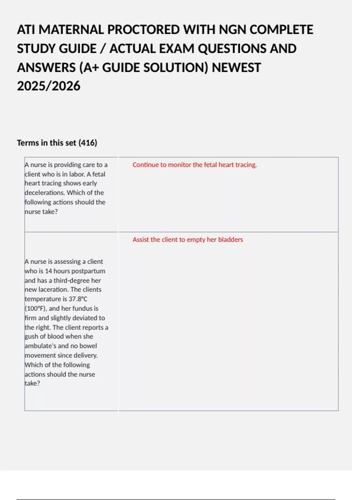 ATI MATERNAL PROCTORED WITH NGN COMPLETE STUDY GUIDE / ACTUAL EXAM ...