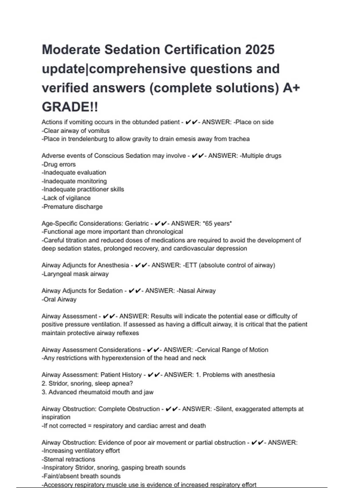 Moderate Sedation Certification 2025 update | comprehensive questions ...