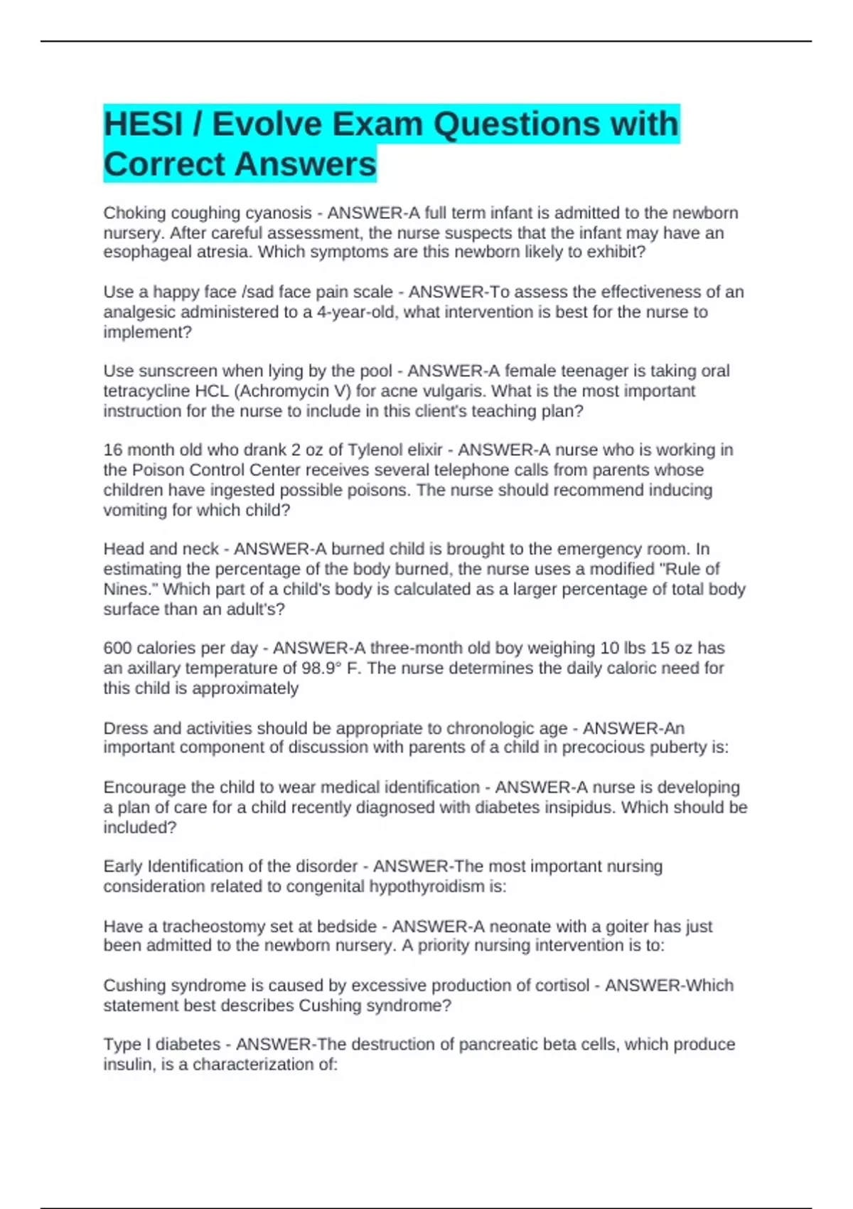 HESI / Evolve Exam Questions with Correct Answers - Maternity ...