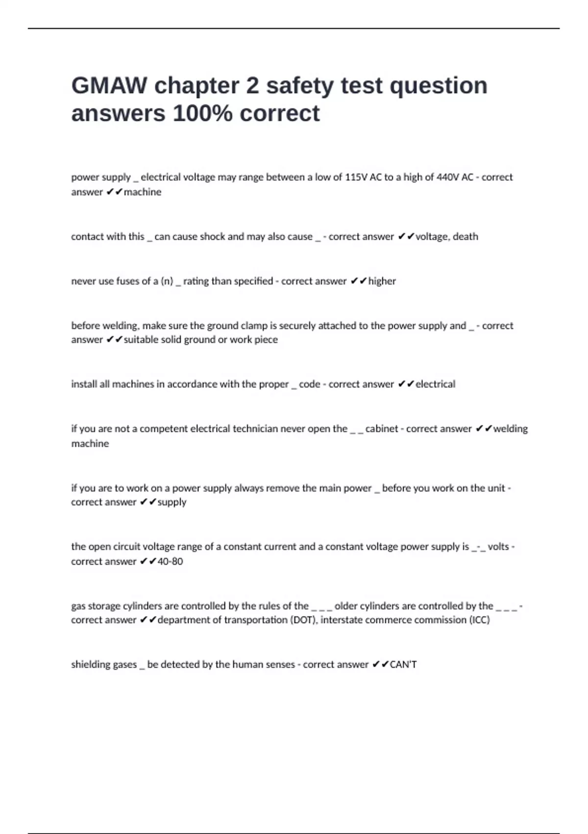 GMAW chapter 2 safety test question answers 100% correct - GMAW - Stuvia US