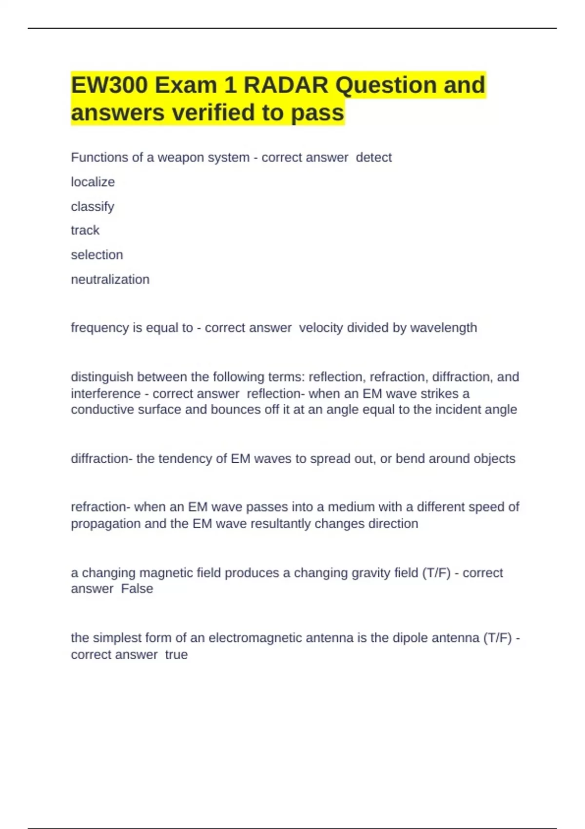 EW300 exam 1 Question and answers correctly solved Duty cycle is ...