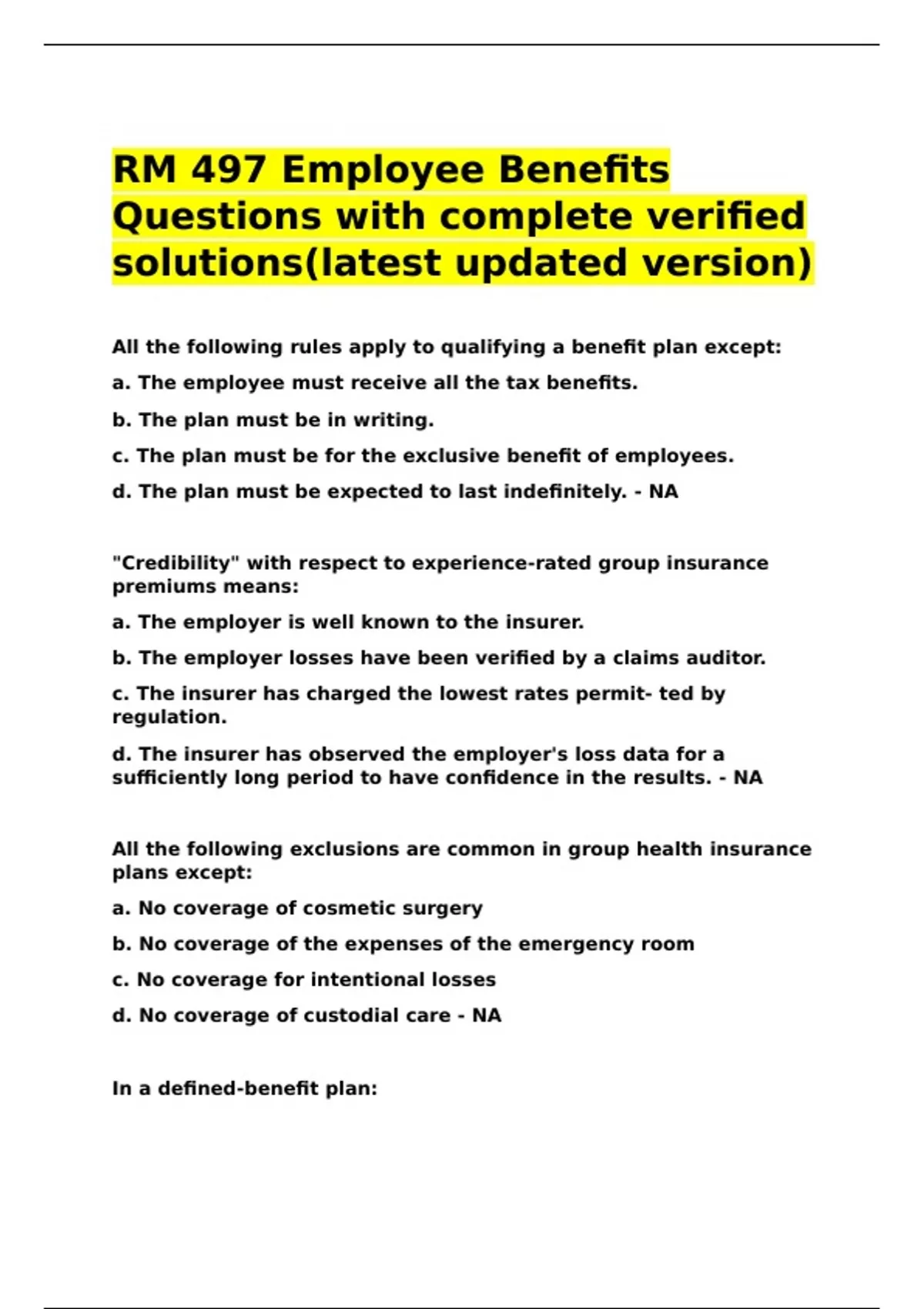 Exam 3 RM 497 test questions and answers 2025. - RM 497 - Stuvia US