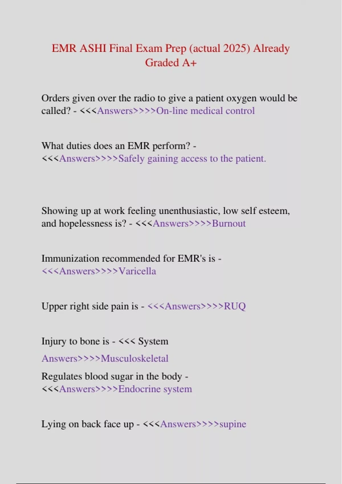 EMR ASHI Final Exam Prep (actual 2025) Already Graded A - EMR ASHI ...