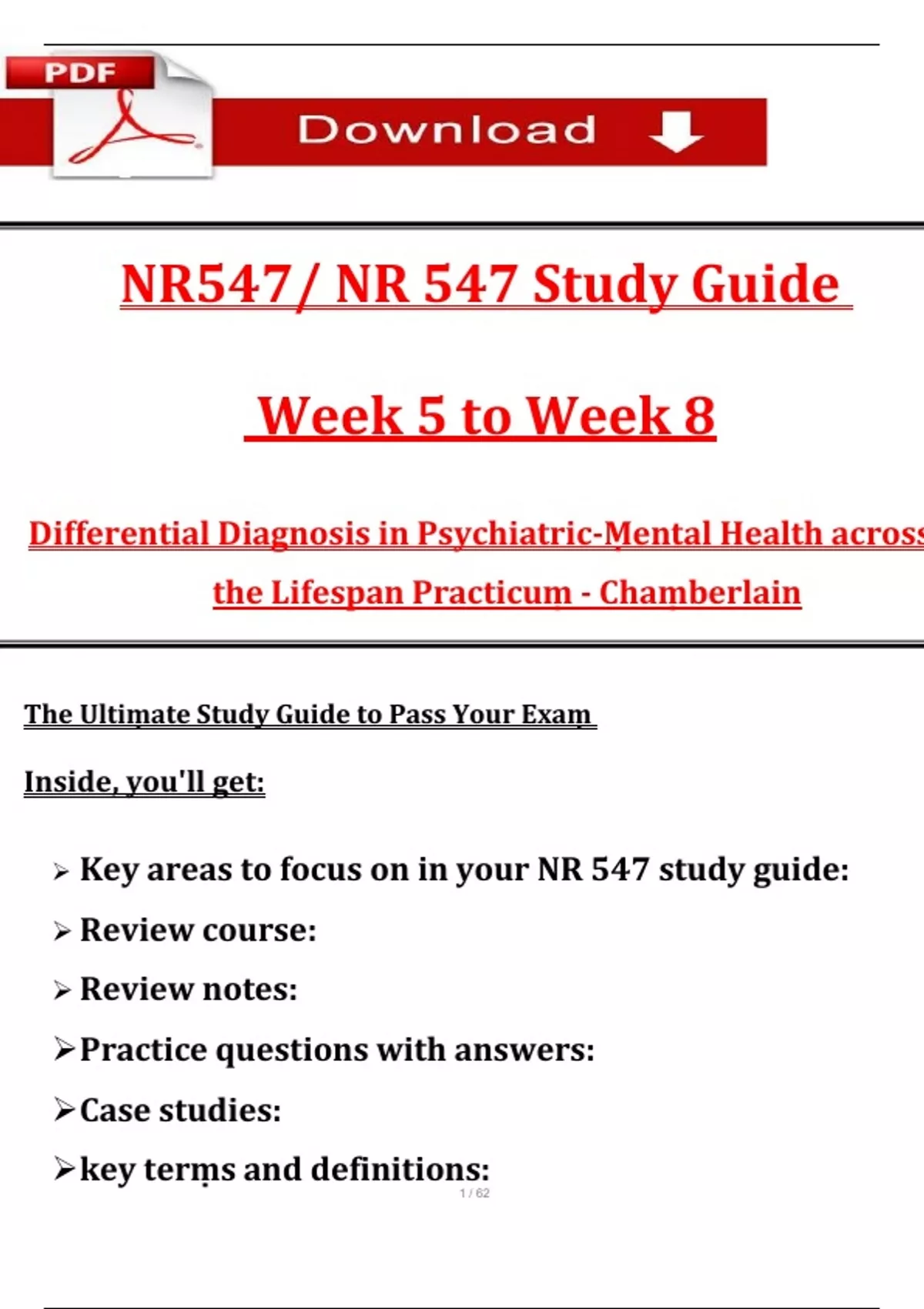 NR 547 Final Exam Study Guide (Week 5 - 8): Differential Diagnosis to ...