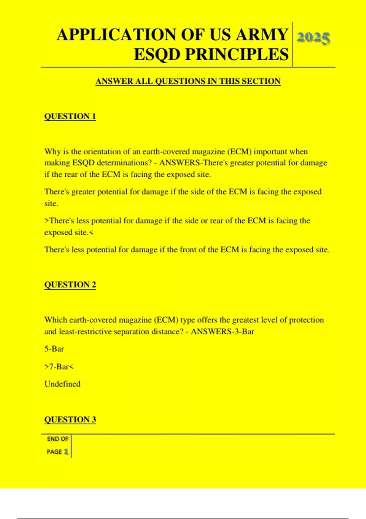 APPLICATION OF US ARMY ESQD PRINCIPLES QUESTIONS AND ANSWERS 2025 ...