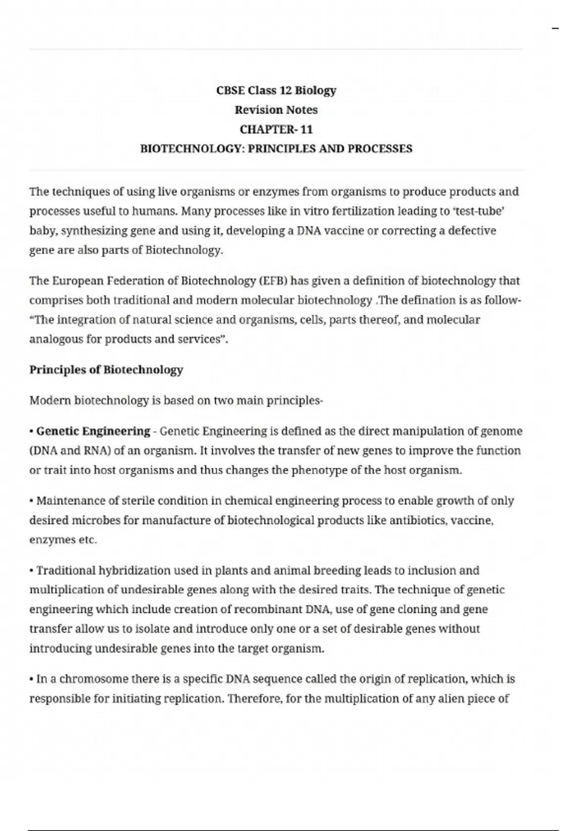 Summary Class 12 ncert biology short notes Biotechnology principles and ...
