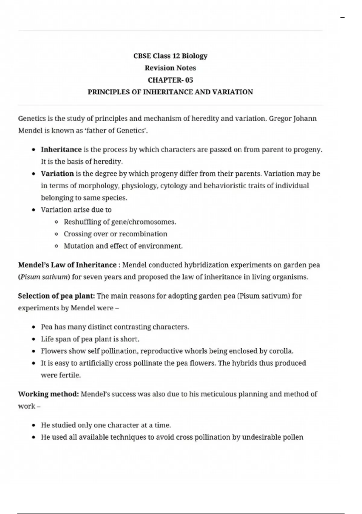 Summary Principles of inheritance and variation Class 12 ncert biology ...