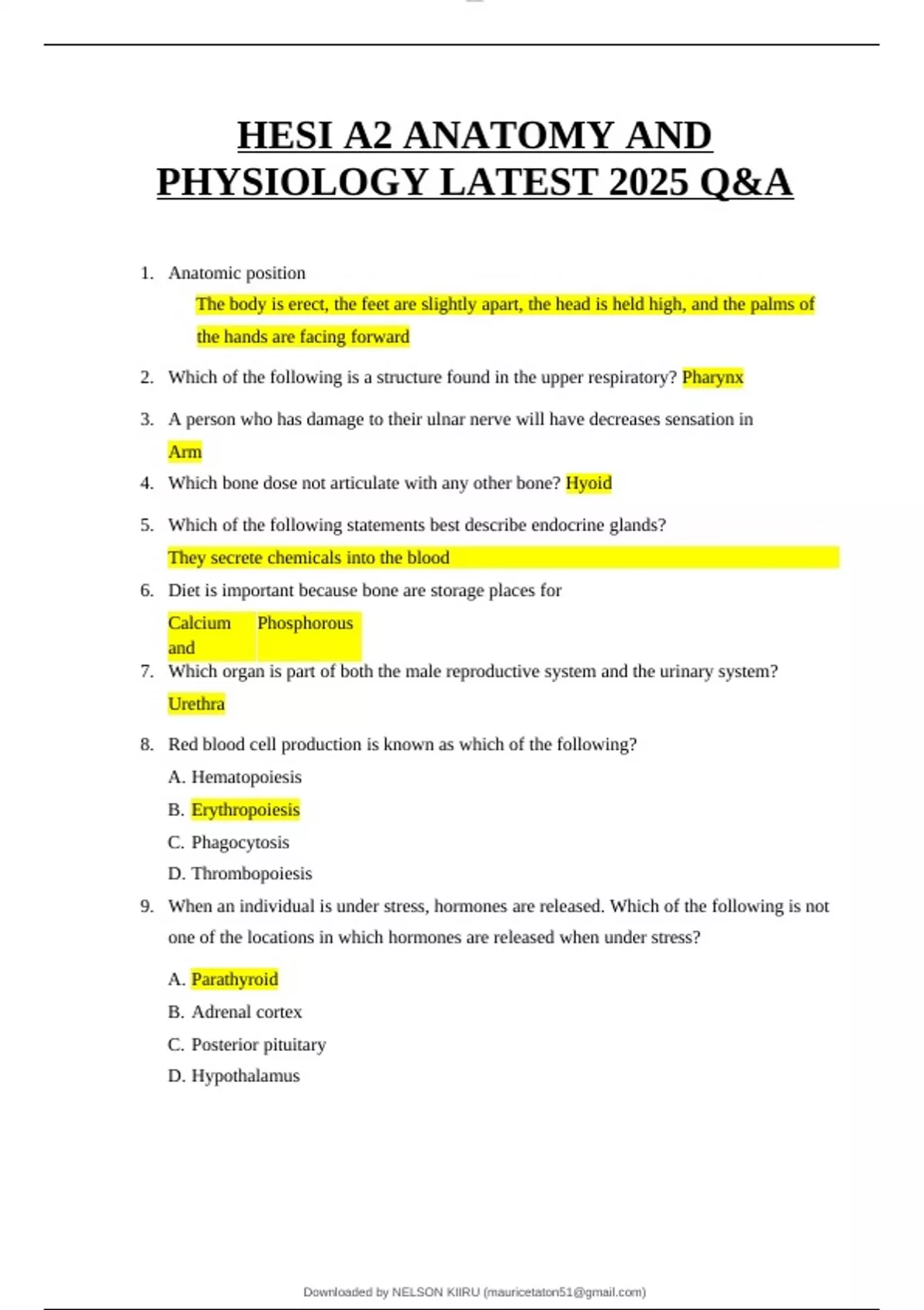 HESI A2 ANATOMY AND PHYSIOLOGY LATEST 2025 Q&A - HESI A2 ANATOMY AND ...