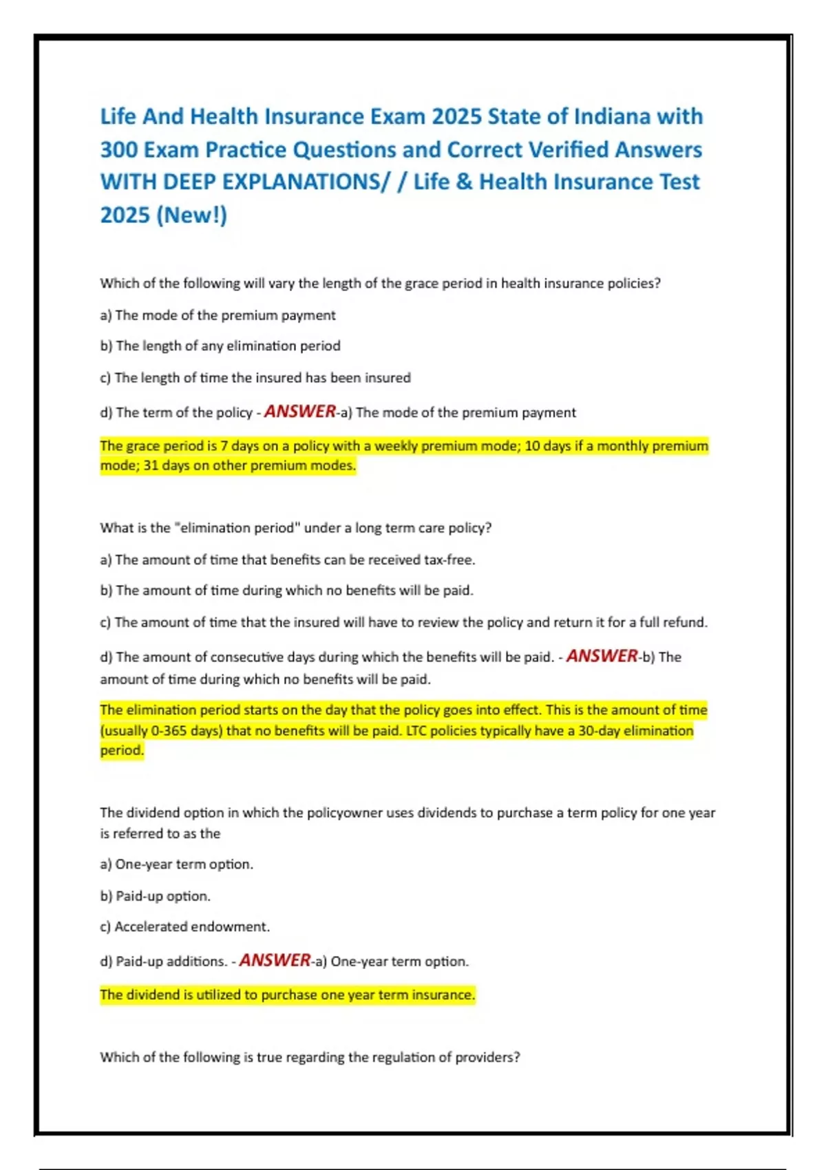 Life And Health Insurance Exam 2025 State of Indiana with 300 Exam ...