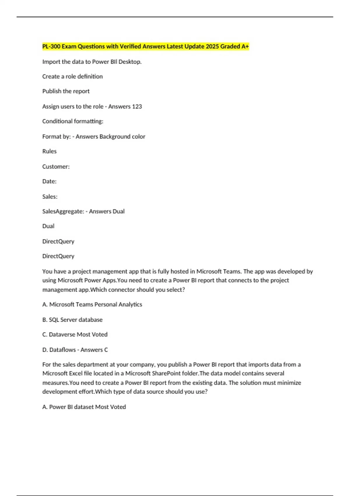 PL-300 Exam Questions with Verified Answers Latest Update 2025 Graded ...