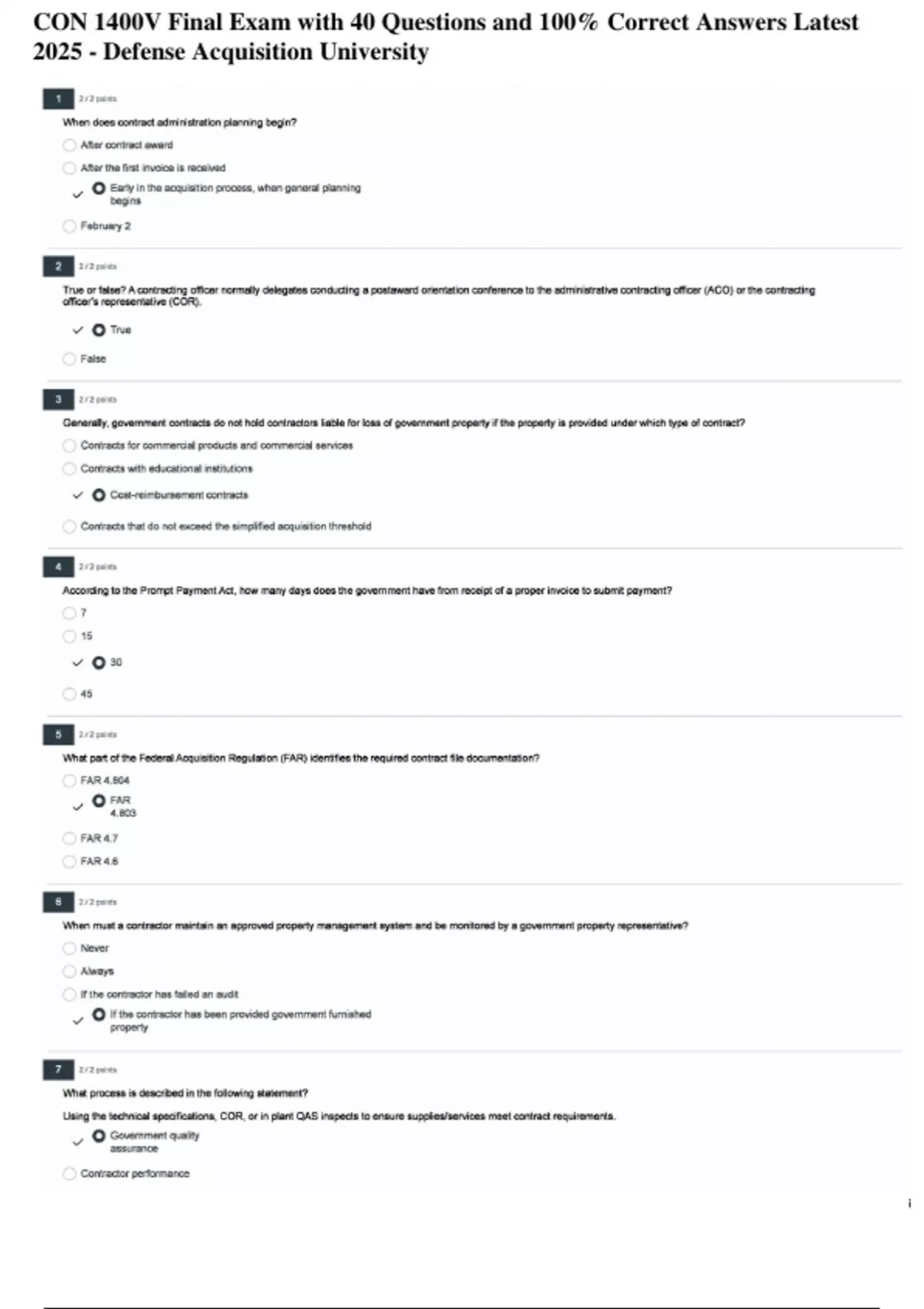 CON 1400V Final Exam with 40 Questions and 100% Correct Answers Latest ...