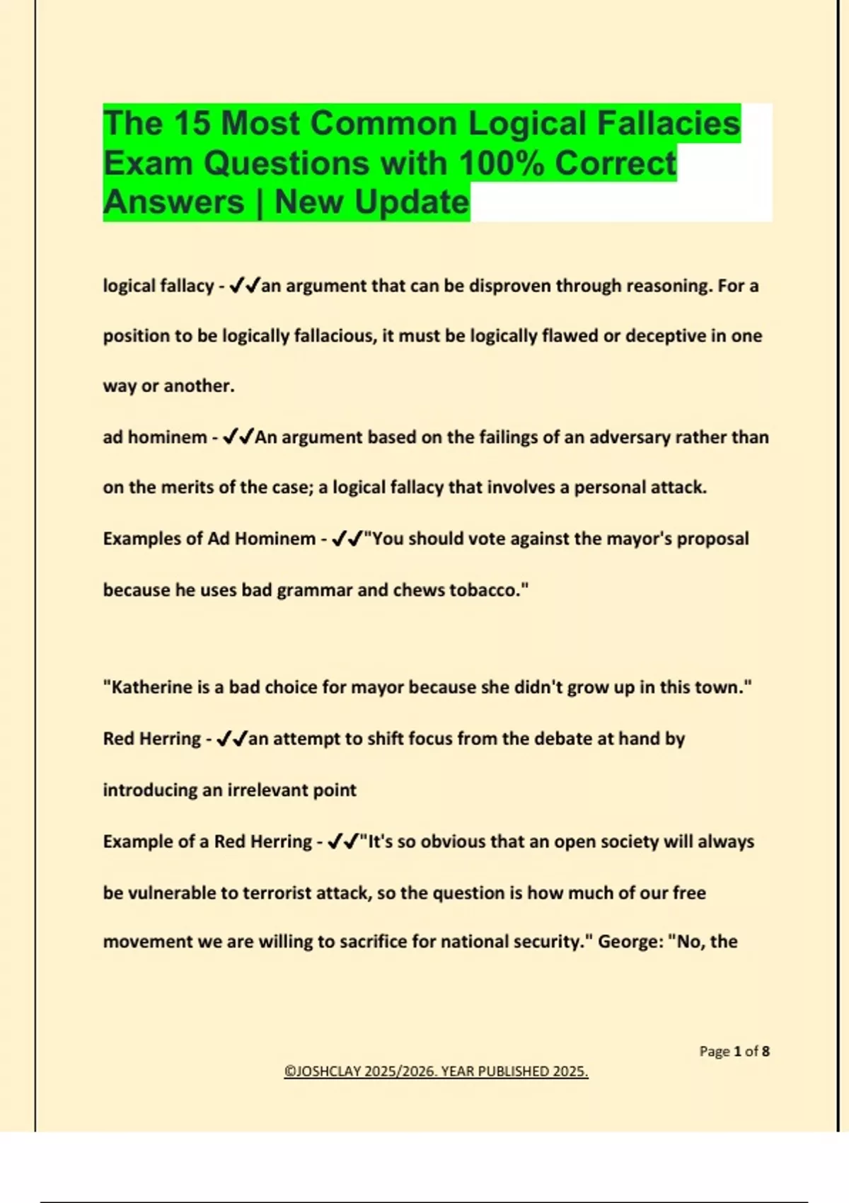 The 15 Most Common Logical Fallacies Exam Questions with 100% Correct Answers | New Update ...