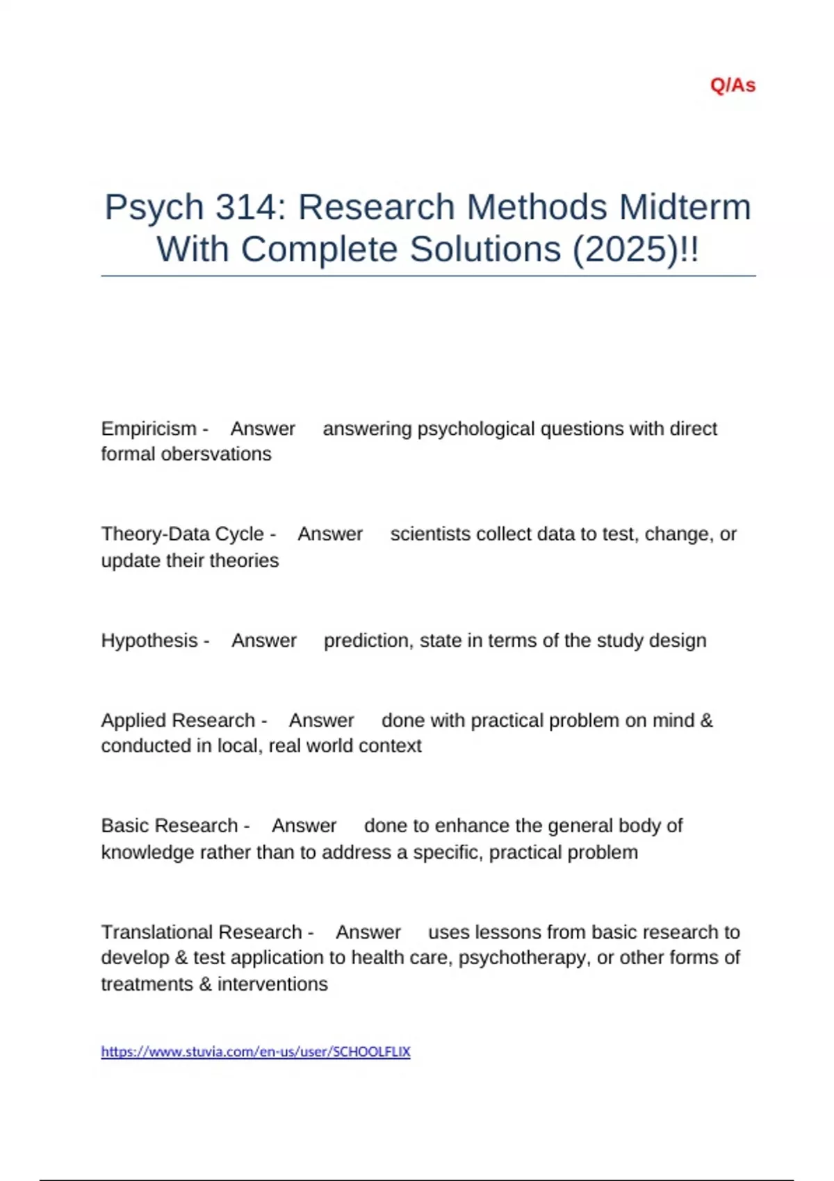 Psych 314 Research Methods Midterm With Complete Solutions (2025 ...