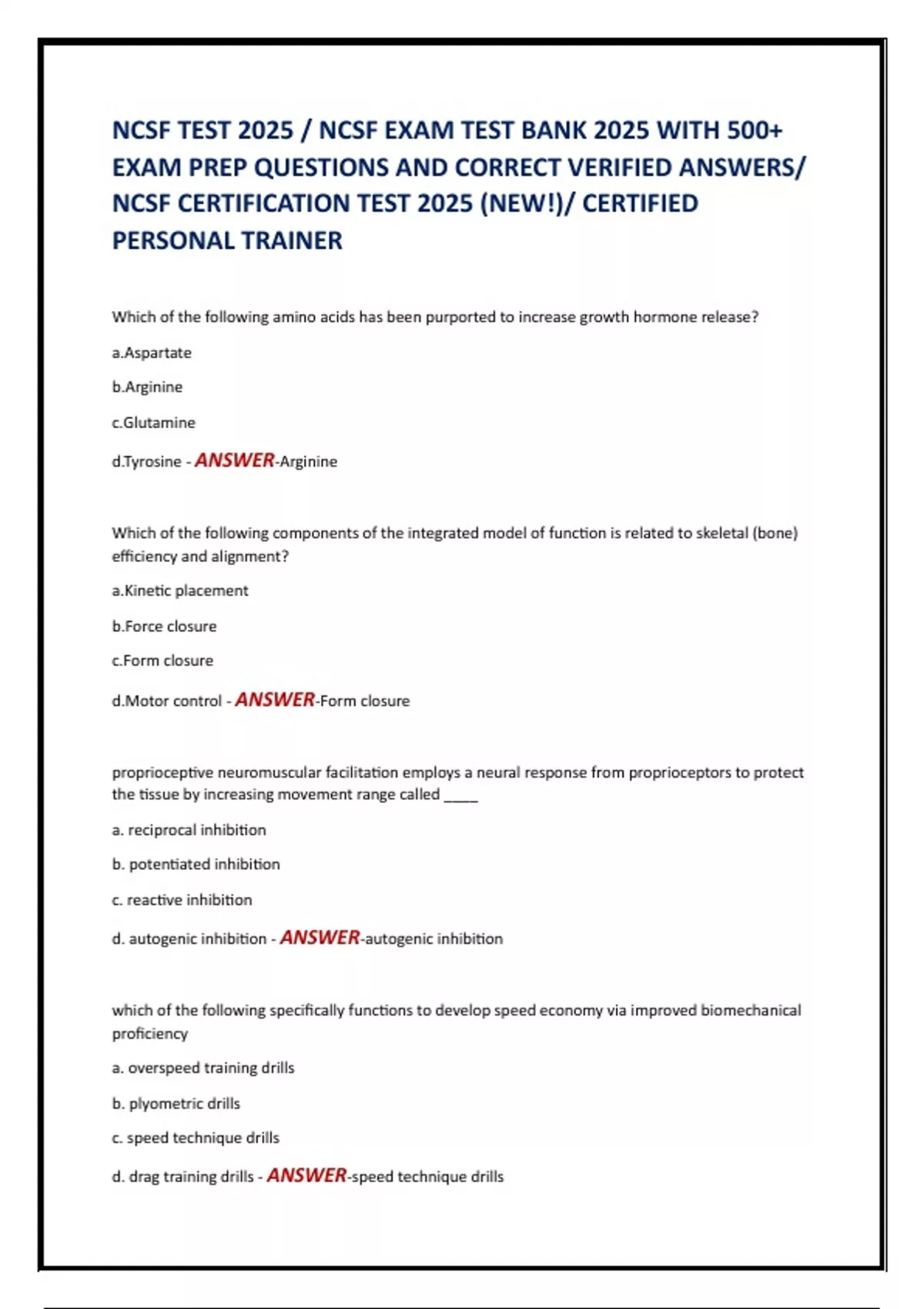 NCSF TEST 2025 / NCSF EXAM TEST BANK 2025 WITH 500+ EXAM PREP QUESTIONS ...