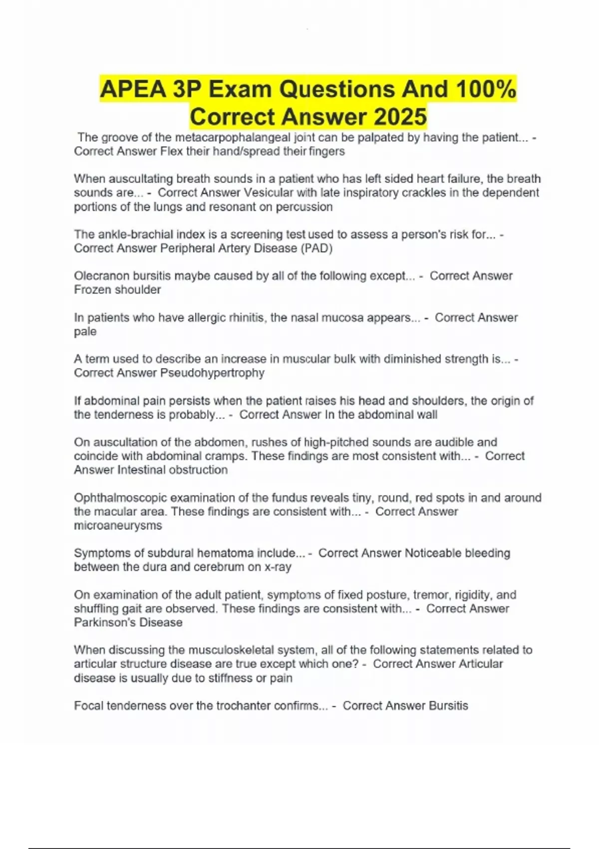 APEA 3P Exam Questions And 100% Correct Answer 2025 - APEA 3p - Stuvia US