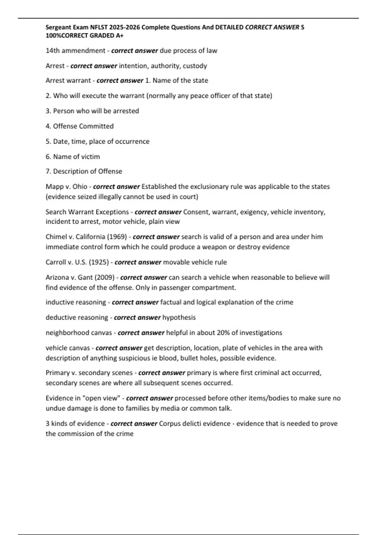 Sergeant Exam NFLST Complete Questions And DETAILED CORRECT ANSWER S ...