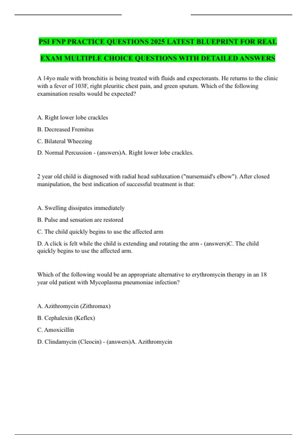 PSI FNP PRACTICE QUESTIONS 2025 LATEST BLUEPRINT FOR REAL EXAM MULTIPLE ...