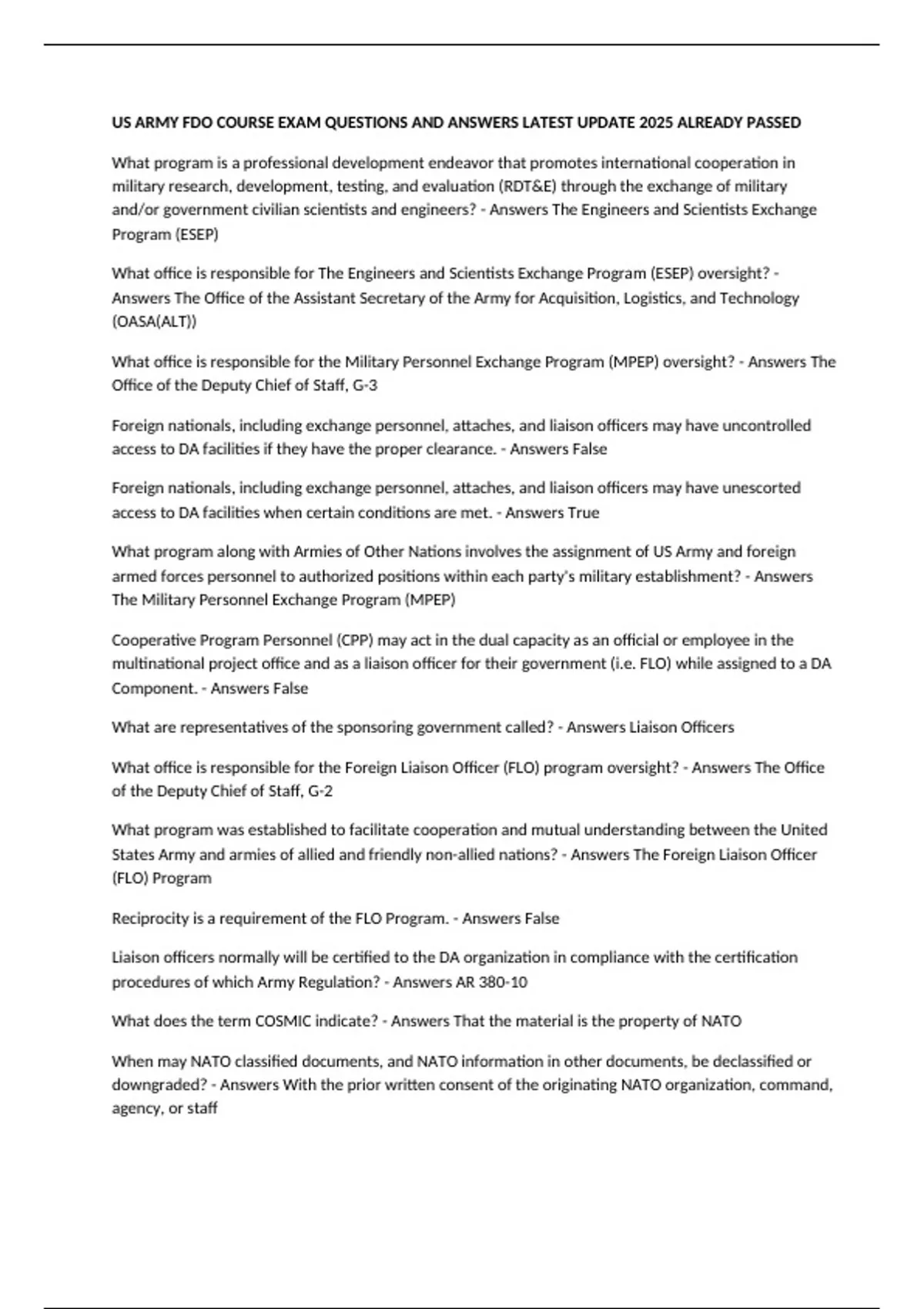 US ARMY FDO COURSE EXAM QUESTIONS AND ANSWERS LATEST UPDATE 2025 ...