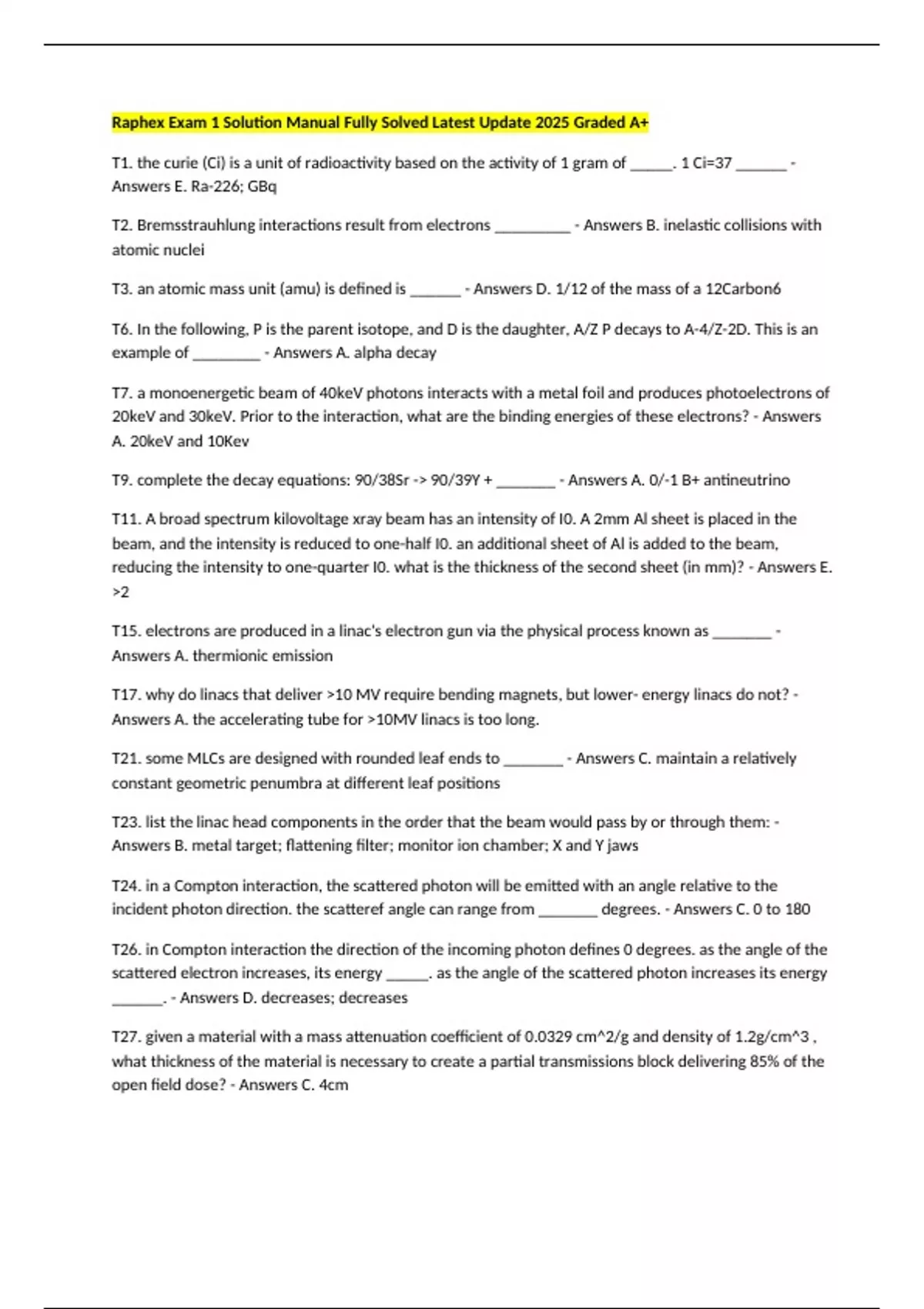 Raphex Exam 1 Solution Manual Fully Solved Latest Update 2025 Graded A+ ...