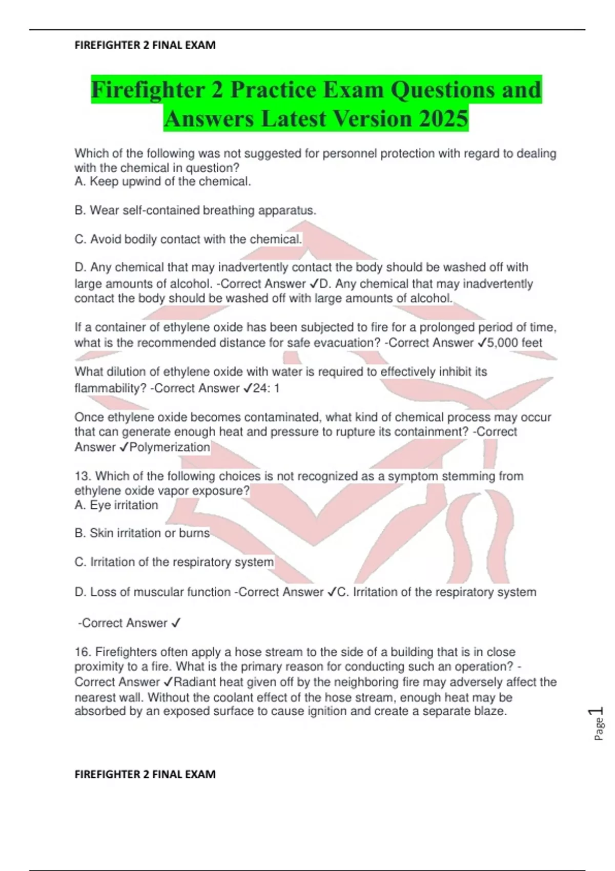 Firefighter 2 Practice Exam Questions and Answers Latest Version 2025 ...