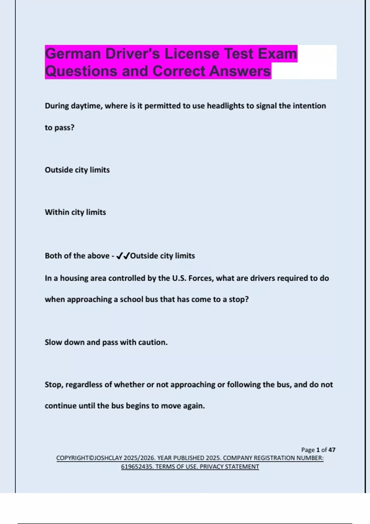 German Driver's License Test Exam Questions and Correct Answers ...