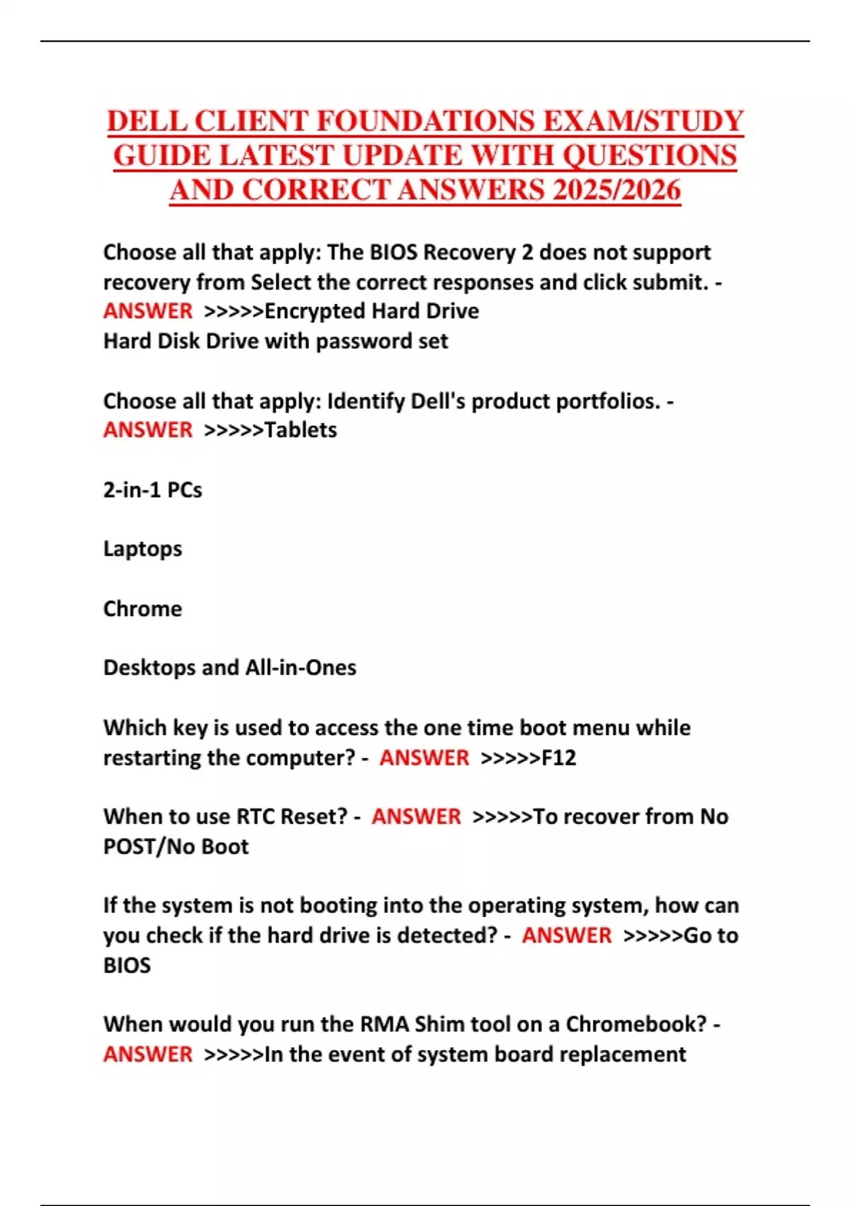 DELL CLIENT FOUNDATIONS EXAM/STUDY GUIDE LATEST UPDATE WITH QUESTIONS ...
