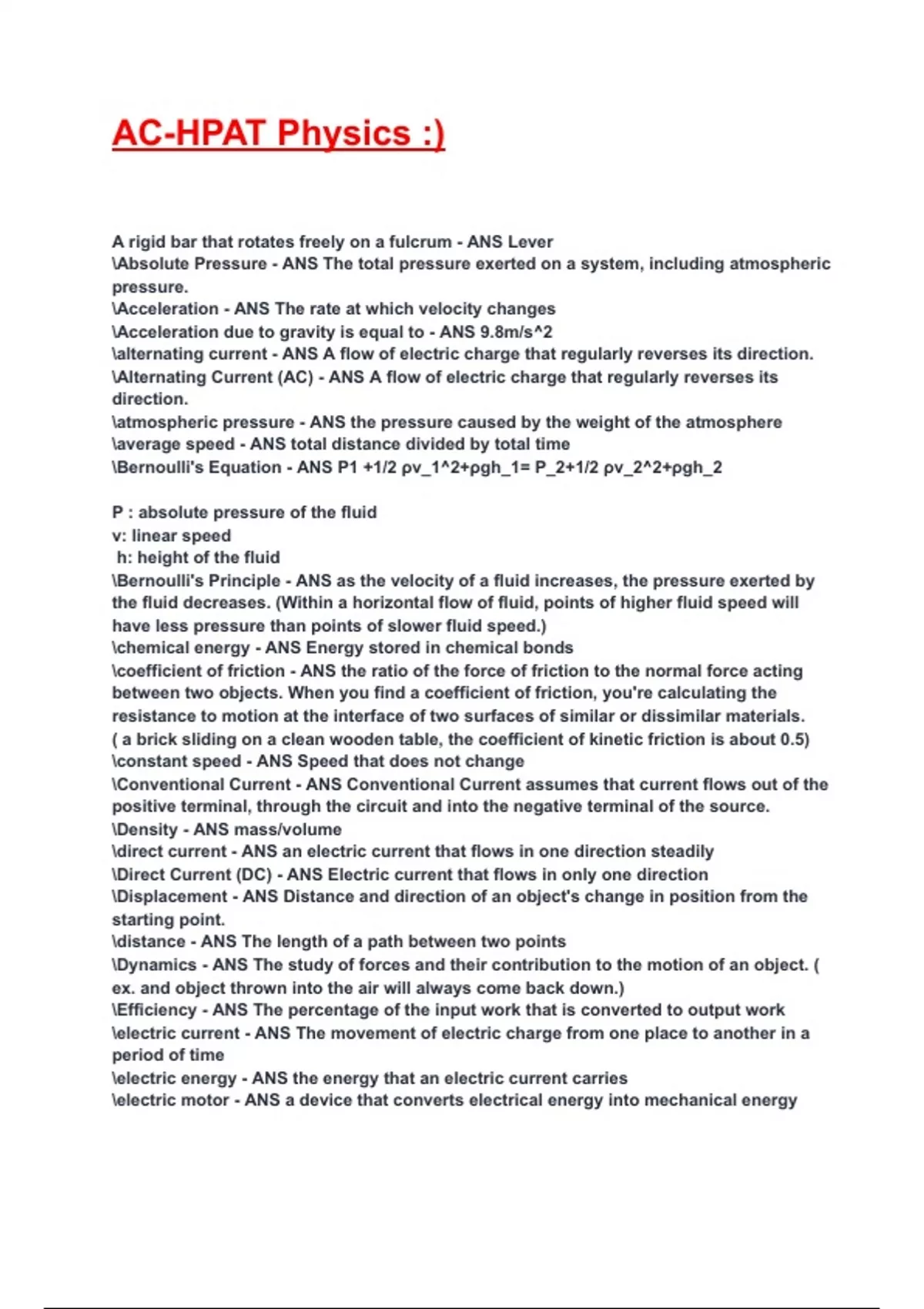 AC-HPAT Physics Exam 2025/2026 Questions With Completed & Verified ...