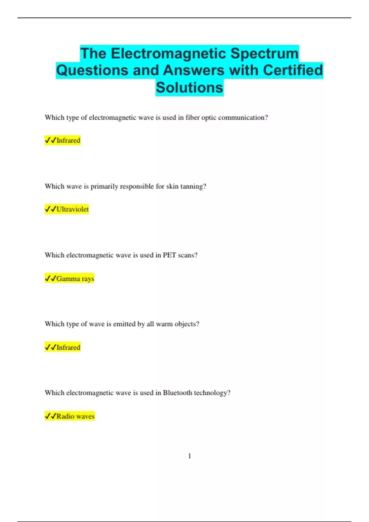 The Electromagnetic Spectrum Questions and Answers with Certified Solutions - The ...