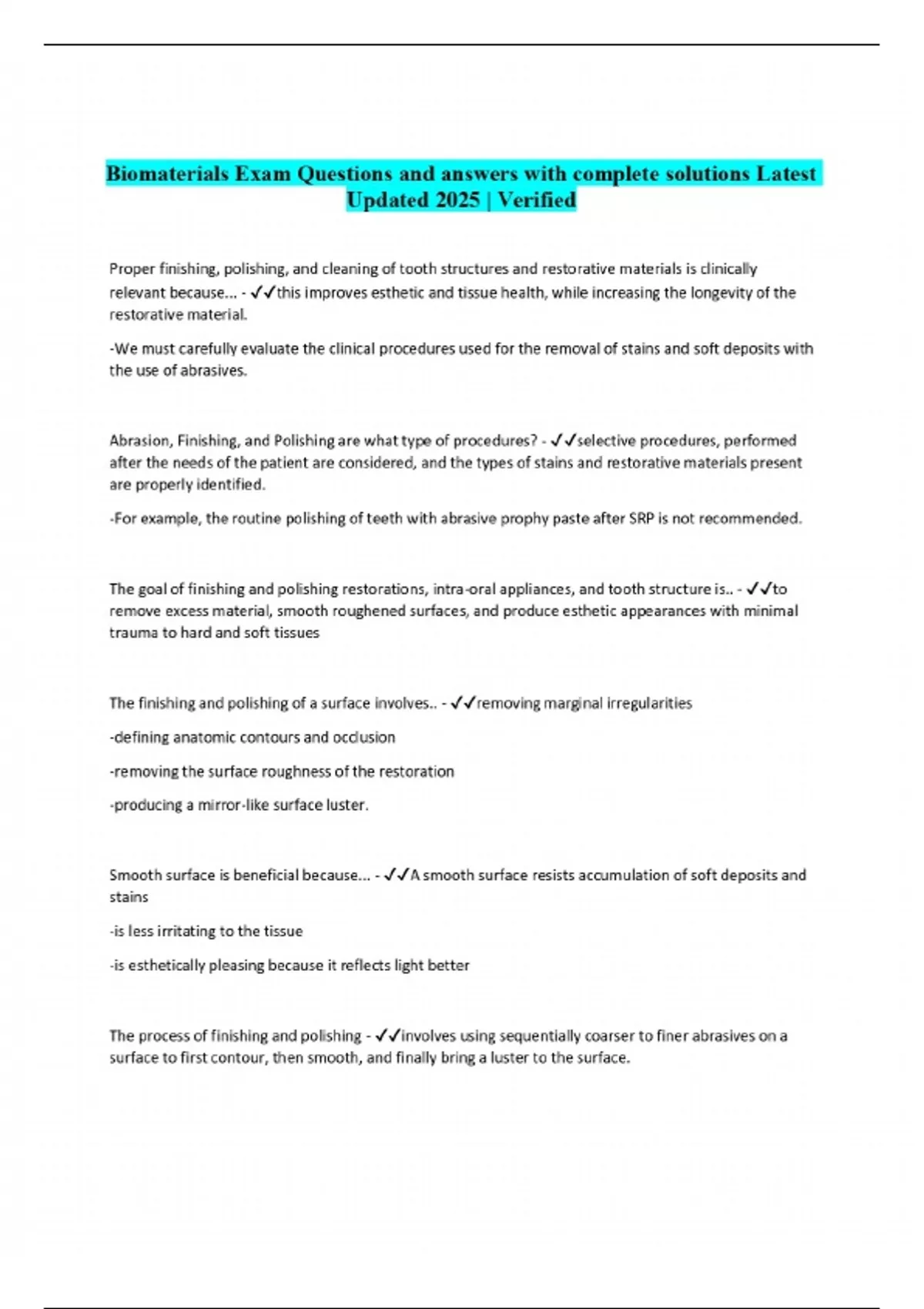 Biomaterials Exam Questions and answers with complete solutions Latest ...
