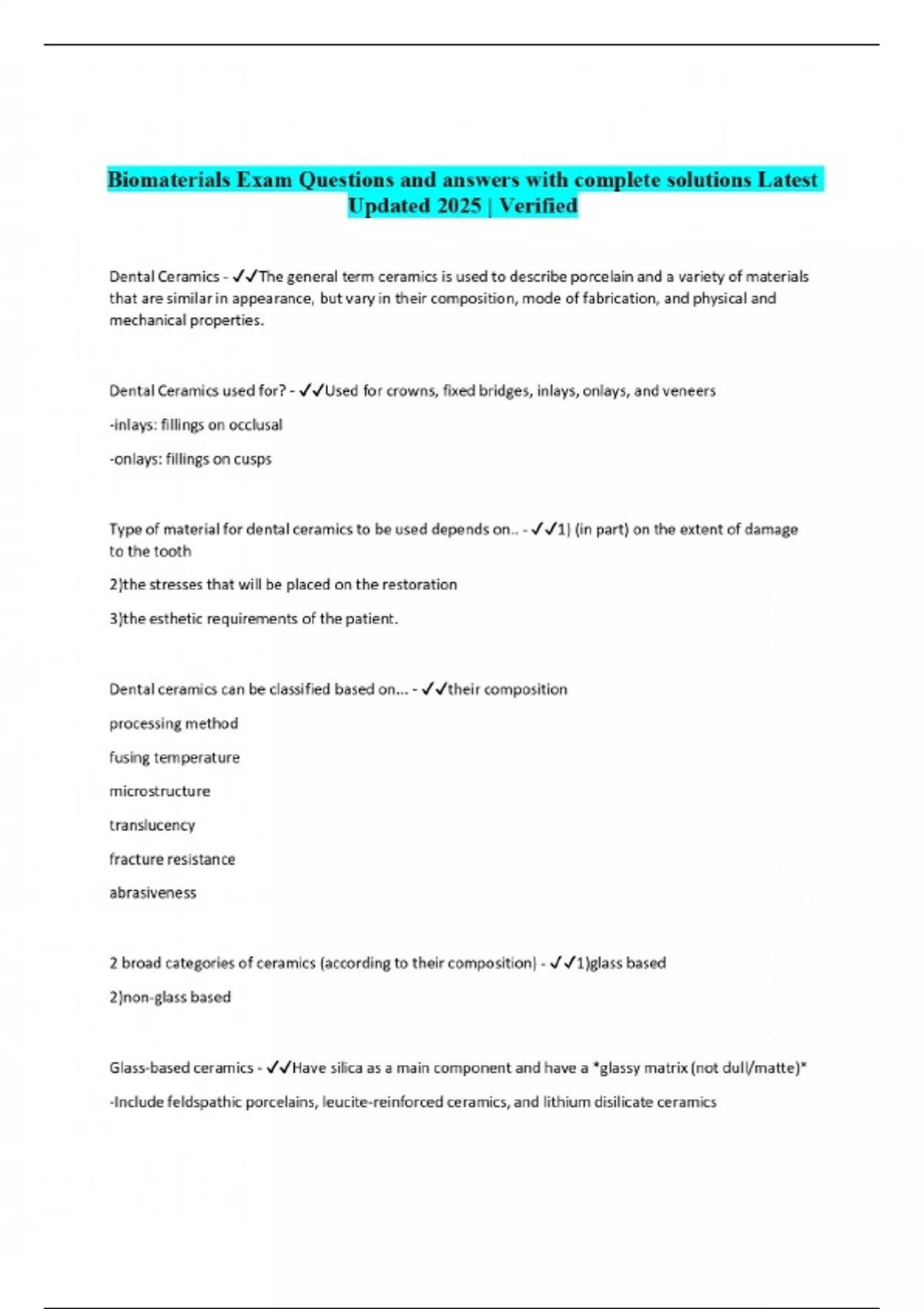 Biomaterials Exam Questions and answers with complete solutions Latest ...
